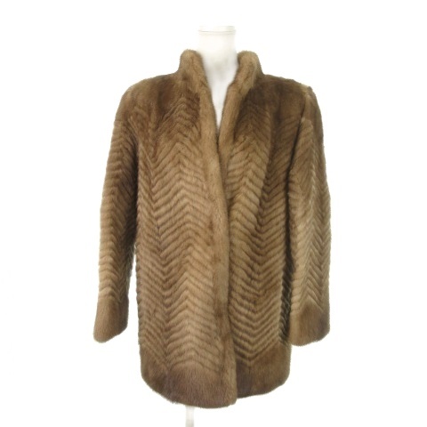 【中古】ロティニー ROTINY ファーコート ミンク 毛皮 スタンドカラー ミドル丈 9 茶 ブラウン ヘリンボーン /MN24