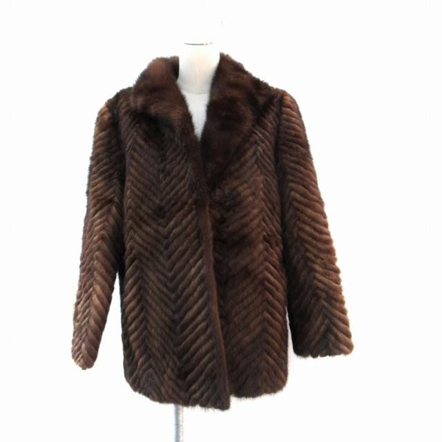 【中古】サガミンク 銀サガ 毛皮コート ミンクファーコート ハーフ丈 大きいサイズ 13 茶 ブラウン レディース