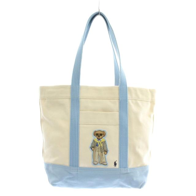 【中古】Polo by Ralph Lauren トートバッグ ワンショルダー キャンバス ポロベア ロゴ ワッペン アイボリー 水色