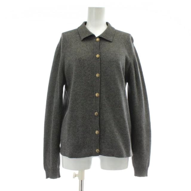 【中古】シャネル CHANEL ヴィンテージ ココマーク 金ボタン カーディガン ニット 長袖 カシミヤ 刺繍 L グレー /XZ