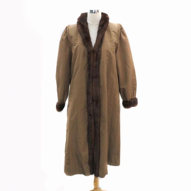 【中古】TOYOBO Chinonsilk コート ロング丈 ライナー付き ラムファー ミンクファー L 茶色 ブラウン レディース