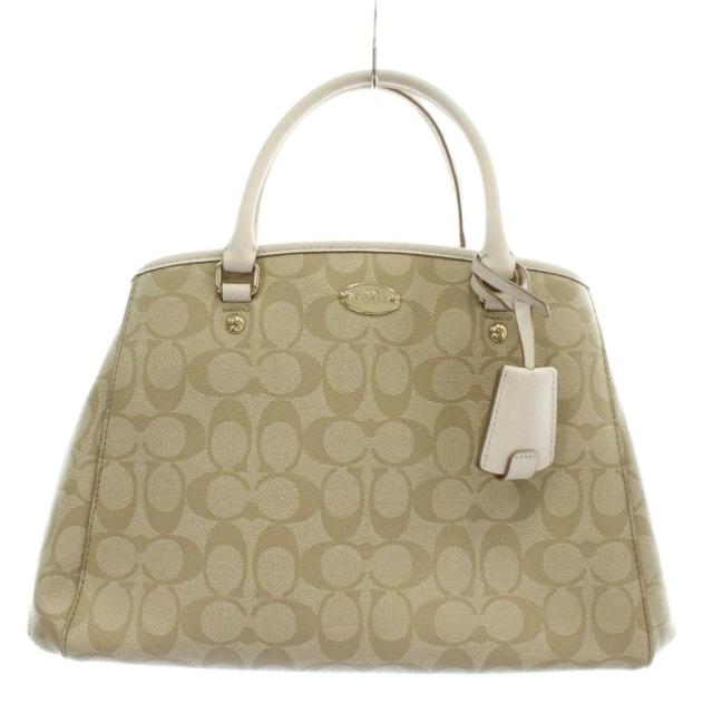 【中古】COACH シグネチャー スモール マーゴット キャリーオール トートバッグ ショルダー 2WAY ベージュ F34608