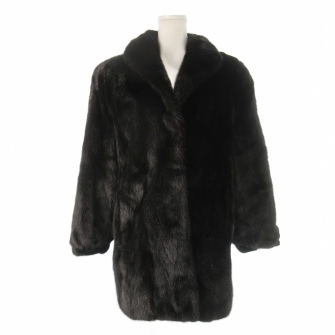 【中古】ノーブランド ファーコート ミンクファー 毛皮 ミドル丈 ショールカラー M 黒 ブラック /CK9 ■GY11