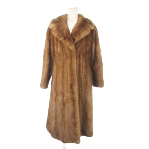【中古】エンバ EMBA Mink Magic ファーコート ミンクファー 毛皮 ロング丈 ストライプ 茶 ブラウン /CK13 ■GY13