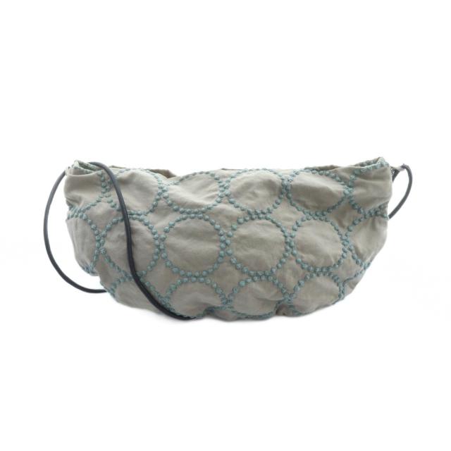 【中古】ミナペルホネン mina perhonen タンバリン クッペバッグ ショルダーバッグ 斜めがけ ロゴ 刺繍 総柄 グレー