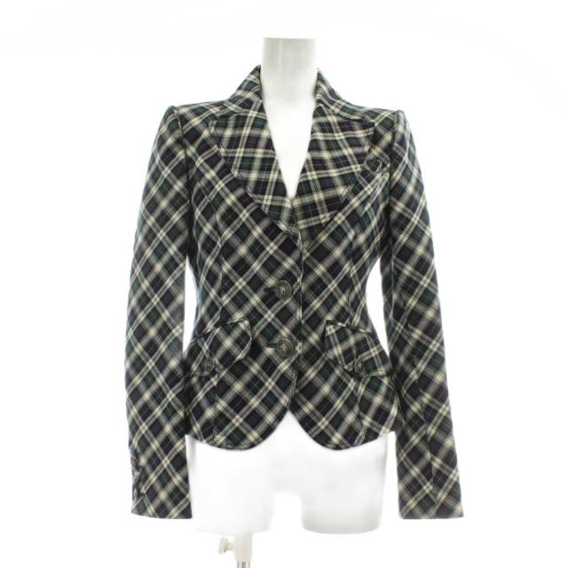 【中古】BURBERRY BLUE LABEL テーラードジャケット シングル 2B 背抜き 肩パッド チェック柄 36 S マルチカラー