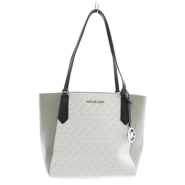【中古】未使用品 MICHAEL KORS トートバッグ ワンショルダー PVC レザー MKシグネチャー ロゴ 白 グレー 35F9SKFT5V