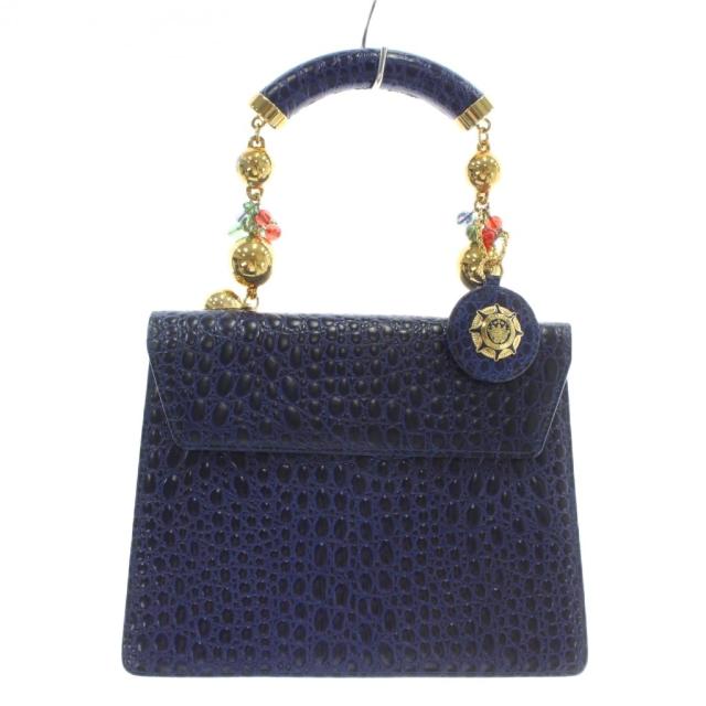 【中古】ジャンニヴェルサーチ ヴェルサーチェ GIANNI VERSACE ハンドバッグ レザー クロコ型押し ゴールド金具 青