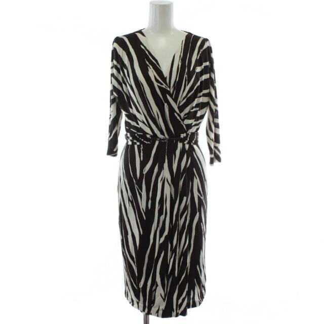 【中古】マックスマーラ MAX MARA 白タグ ワンピース ひざ丈 40 ゼブラ アニマル柄 黒 ブラック 白 ホワイト 七分袖