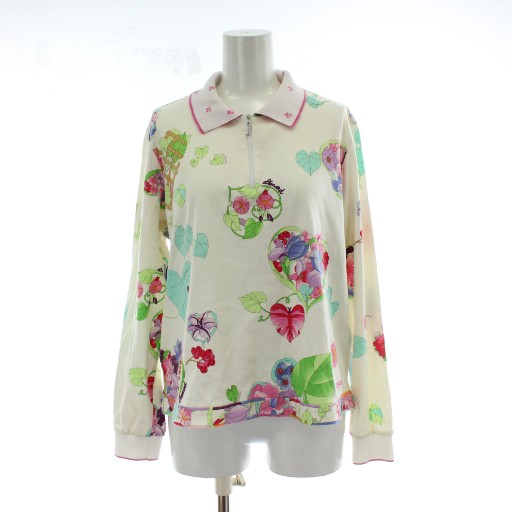 【中古】レオナールスポーツ LEONARD SPORT 長袖 カットソー ハーフジップ 44 白 ホワイト マルチカラー 花柄