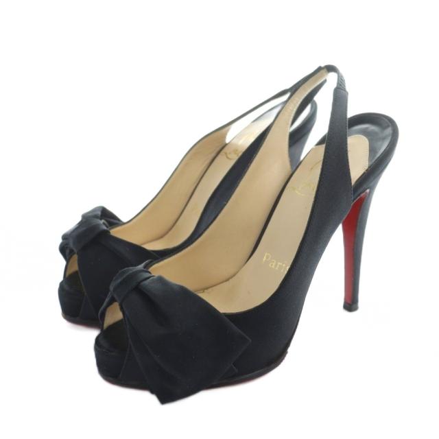 【中古】クリスチャンルブタン Christian louboutin パンプス ハイヒール オープントゥ ロゴ リボン 35 22cm 黒