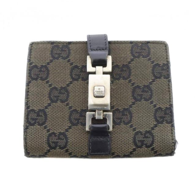 【中古】グッチ GUCCI ジャッキー 二つ折り財布 ロゴ 茶色 ブラウン 黒 ブラック /SR ■GY18 ■OH レディース