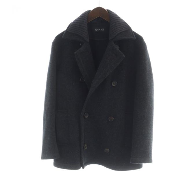 【中古】グッチ GUCCI 295459 Z7993 ピーコート Pコート ミドル 長袖 ダブル ニット 44 XS グレー ■GY18 /MQ