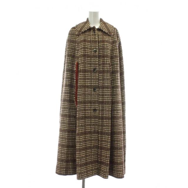 【中古】PENDLETON ケープコート ポンチョ マント アウター ウール ロング ステンカラー 千鳥格子 ベージュ 茶色