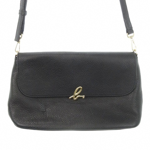 【中古】アニエスベー agnes b. ショルダーバッグ クロスボディ レザー ロゴ ゴールド金具 黒 ブラック /AH23