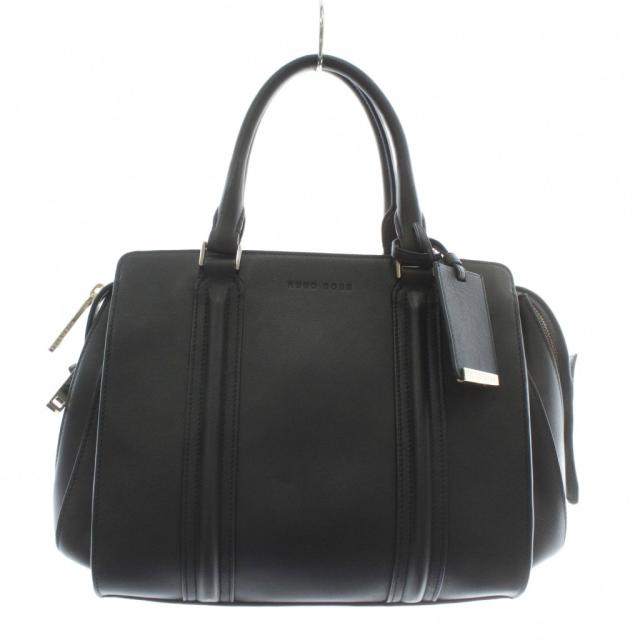 【中古】ヒューゴボス HUGO BOSS ハンドバッグ 小牛皮 レザー ロゴ 型押し 黒 ブラック /XZ ■GY18 レディース
