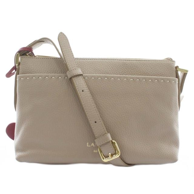 【中古】未使用品 LANVIN en Bleu ブランリー サコッシュ ショルダーバッグ 牛革 レザー ロゴ ベージュ 483592