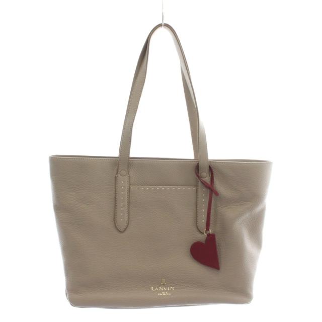 【中古】未使用品 LANVIN en Bleu ブランリー トートバッグ A4 牛革 レザー インナーポーチ ロゴ ベージュ 483590