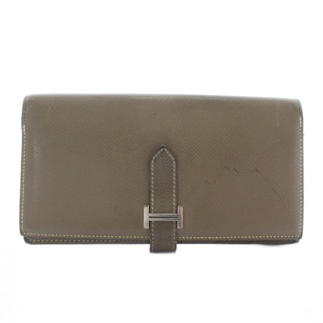 【中古】エルメス HERMES ベアンスフレ 長財布 二つ折り レザー Hロゴ シルバー金具 茶色 ブラウン
