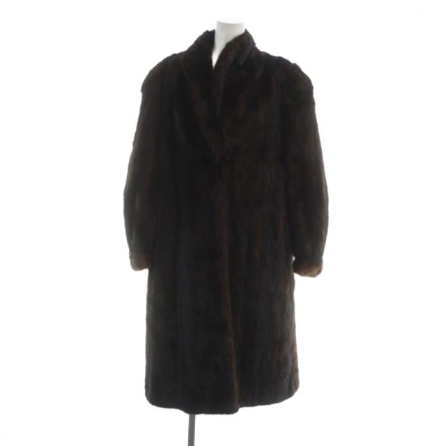 【中古】ノーブランド品 毛皮コート ミンクファー ロング 長袖 総裏地 茶 ブラウン ■GY18 /MQ レディース