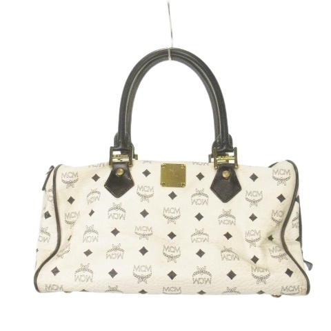 【中古】エムシーエム MCM ボストンバッグ ハンドバッグ レザー ロゴ 総柄 白 ホワイト /MN14 ■GY18 レディース