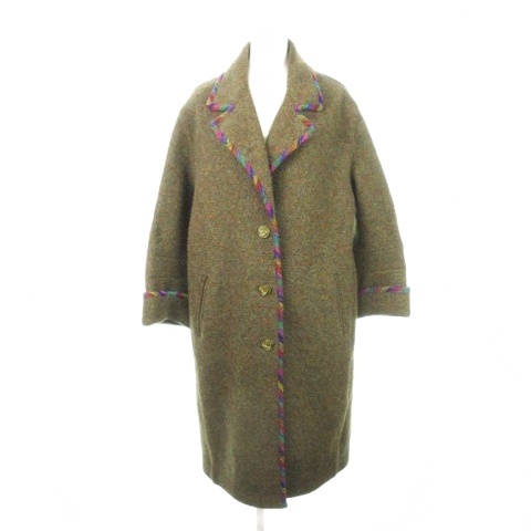 【中古】ミッソーニ MISSONI チェスターコート ウール ミックスカラー 大きいサイズ 44 XXL 緑 グリーン /AH19