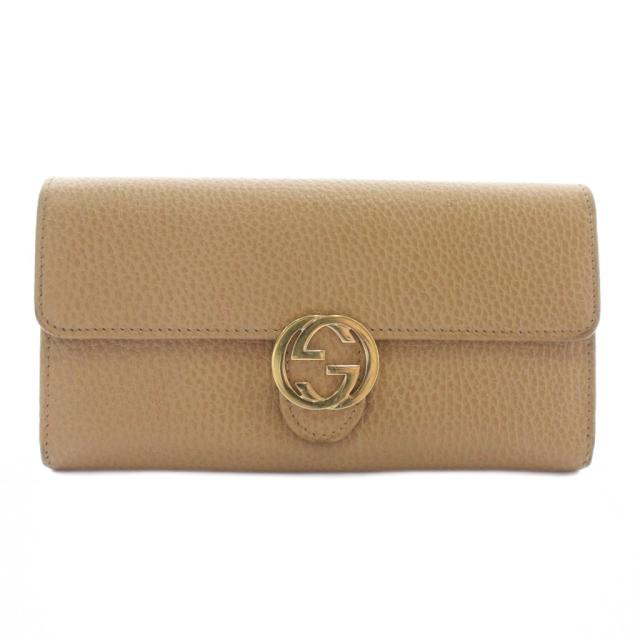 【中古】グッチ GUCCI 長財布 二つ折り レザー インターロッキングG ゴールド金具 ベージュ 615524 525040