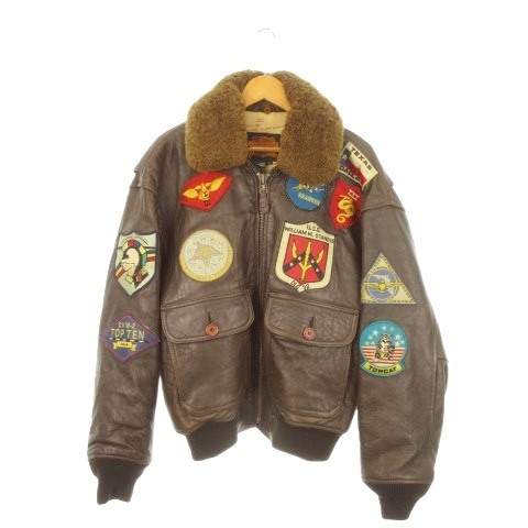 【中古】フリーダム FREEDOM フライトジャケット B-3 本革 レザー ジップアップ 中綿 ワッペン ミリタリー XS 茶