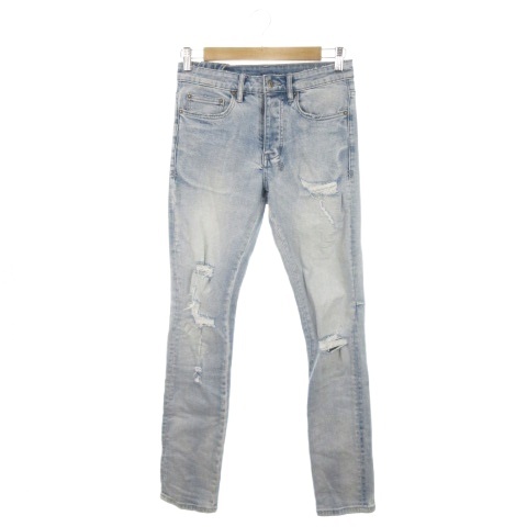 【中古】スビ Ksubi デニムパンツ ジーンズ スキニー ダメージ加工 ストレッチ ボタンフライ 28 青 ライトブルー