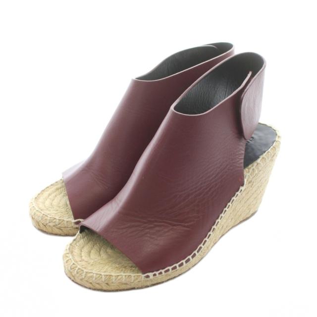 【中古】CELINE フィービー期 サンダル エスパドリーユ レザー オープントゥ ウェッジソール 36 ボルドー ベージュ