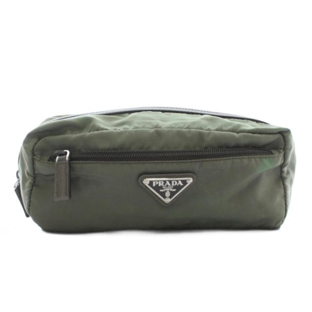 【中古】プラダ PRADA ポーチ 化粧ポーチ ナイロン トライアングルロゴ カーキ /XZ ■OH ■GY17 レディース