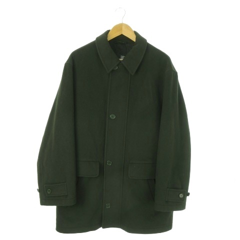 【中古】バーバリー ロンドン BURBERRY LONDON ステンカラーコート ジップアップ カシミヤ混 無地 52 XL 緑