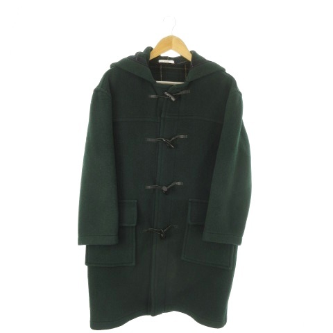 【中古】バーバリー ロンドン BURBERRY LONDON ダッフルコート ロング フーディ トグルボタン 裏チェック S 緑