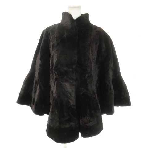 【中古】バルマン BALMAIN PIERRE BALMAIN ジャケット ファーポンチョ ケープ フリル シェアードミンク 毛皮 茶