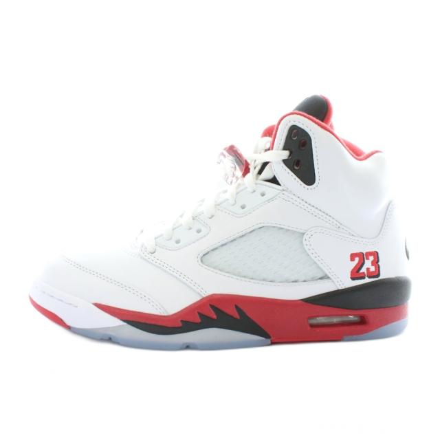 【中古】未使用品 NIKE Air Jordan 5 Retro OG Fire Red Black Tongue スニーカー ハイカット US9 27cm 白 HQ7978-101
