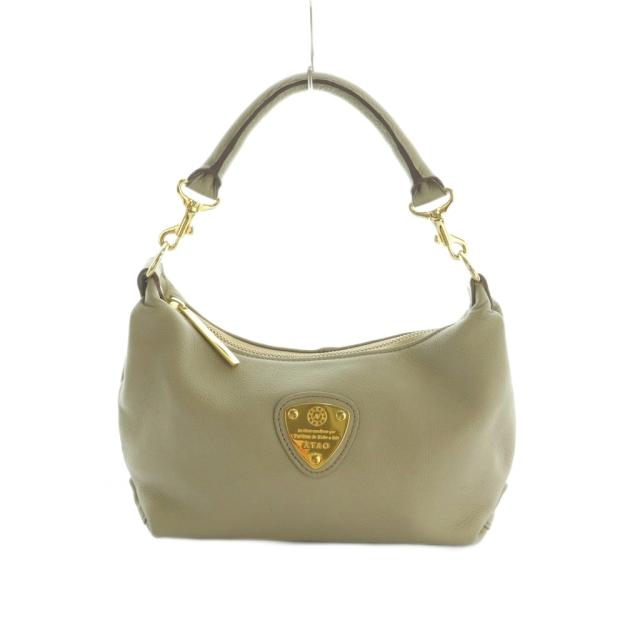 【中古】アタオ ATAO ワンショルダー バッグ レザー ロゴプレート ゴールド金具 グレージュ /MI ■GY18 レディース
