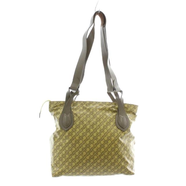 【中古】ゲラルディーニ GHERARDINI ソフティ トートバッグ ワンショルダー レザー ロゴ 総柄 カーキ