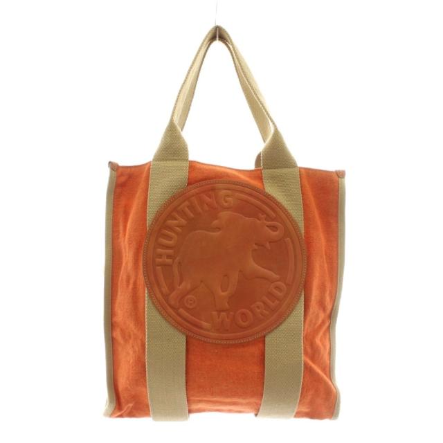 【中古】ハンティングワールド HUNTING WORLD トートバッグ キャンバス レザー ビッグロゴ オレンジ