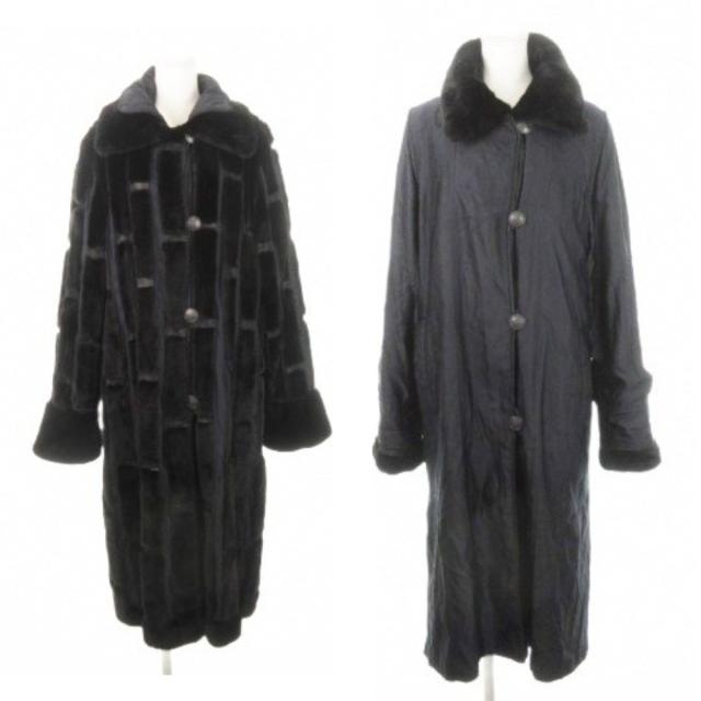 【中古】ターキスタク TURKIS TUKKU リバーシブルコート ファー シェアードミンク 毛皮 絹 シルク ロング丈 黒