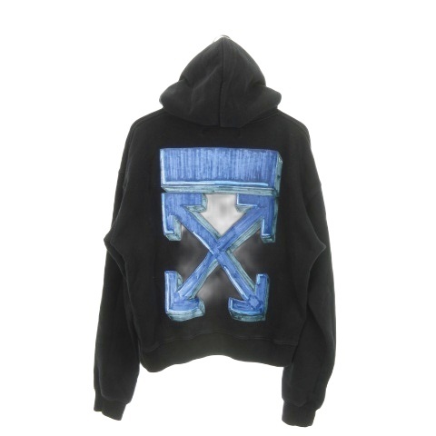 【中古】オフホワイト OFF WHITE プルパーカー スウェット 裏毛 長袖 XS 黒 ブラック クロスアローロゴ