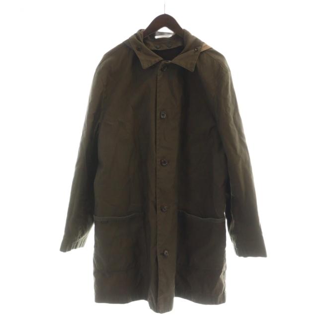 【中古】パパス Papas ステンカラーコート 長袖 シングル フード ロゴ 総裏地 L カーキ ■GY18 /MQ メンズ