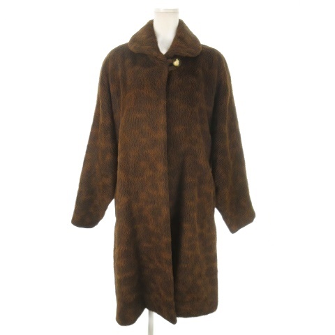 【中古】P-4 ロングコート ステンカラー 起毛 ベルト ミックスカラー 42 M 茶 ブラウン /AO20 ■GY18 レディース