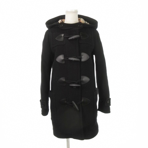 【中古】バーバリー ロンドン ダッフルコート ウール 裏ノバチェック トグルロゴ刻印 小さいサイズ 34 XS 黒