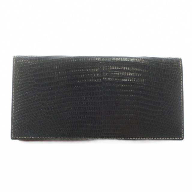 【中古】ガンゾ GANZO 長財布 お札入れ 二つ折り リザード レザー ロゴ 黒 ブラック /XZ ■GY18 メンズ