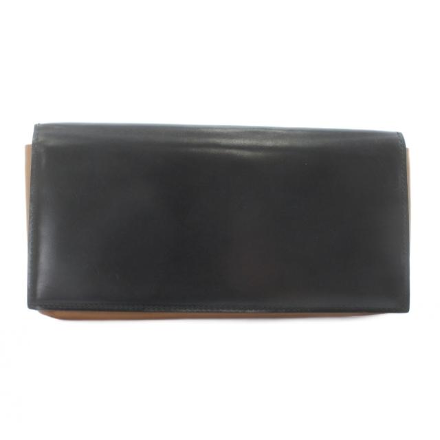 【中古】ガンゾ GANZO コードバン 長財布 お札入れ 二つ折り レザー ロゴ 黒 ブラック /XZ ■GY18  メンズ