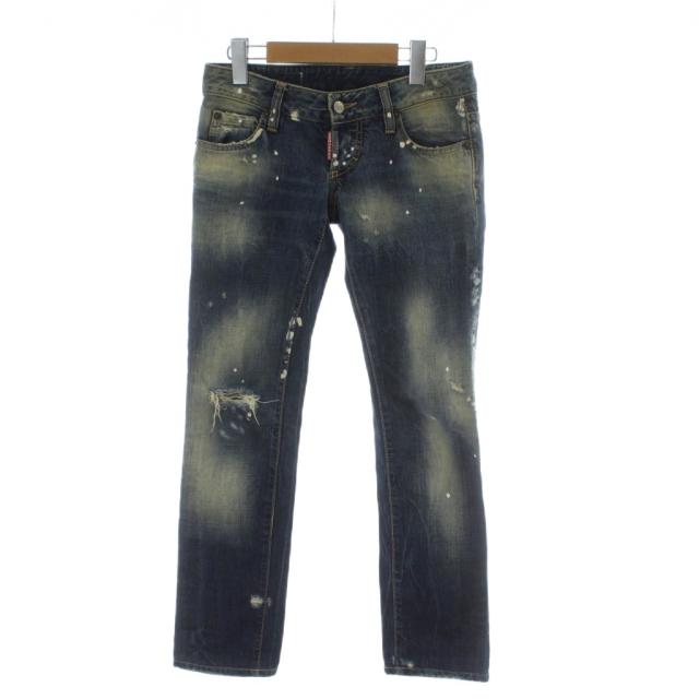 【中古】ディースクエアード DSQUARED2 2011AW デニム ジーンズ 36 インディゴ ストレート ペイント ダメージ加工