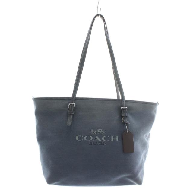【中古】コーチ COACH トートバッグ ワンショルダー デニム キャンバス レザー ロゴ 紺 ネイビー 6528