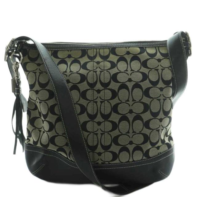 【中古】コーチ COACH 9349 ショルダーバッグ シグネチャー グレージュ 黒 ブラック /AQ ■OS ■GY18 レディース