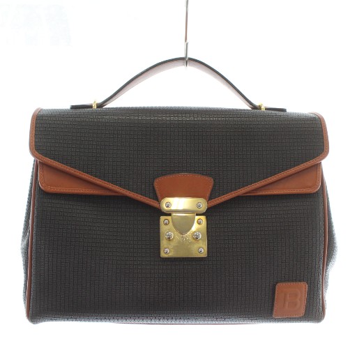 【中古】バリー BALLY ハンドバッグ レザー Bロゴ 総柄 ゴールド金具 黒 ブラック 茶色 ブラウン /XZ ■GY18 メンズ