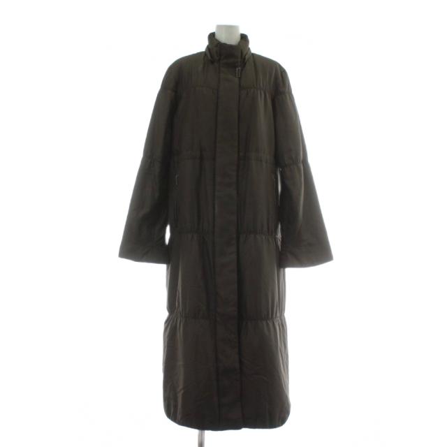 【中古】バルマン BALMAIN ダウンコート アウター 絹 シルク ロング ハイネック ジップアップ ロゴ M 茶色 ブラウン